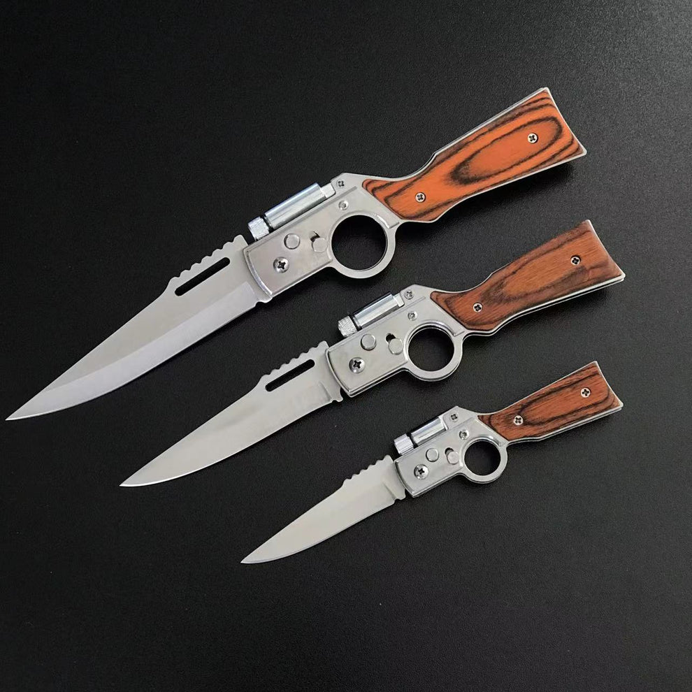 AK47 Folding Knife with Light Colored Wood Textured Pocket knives ...