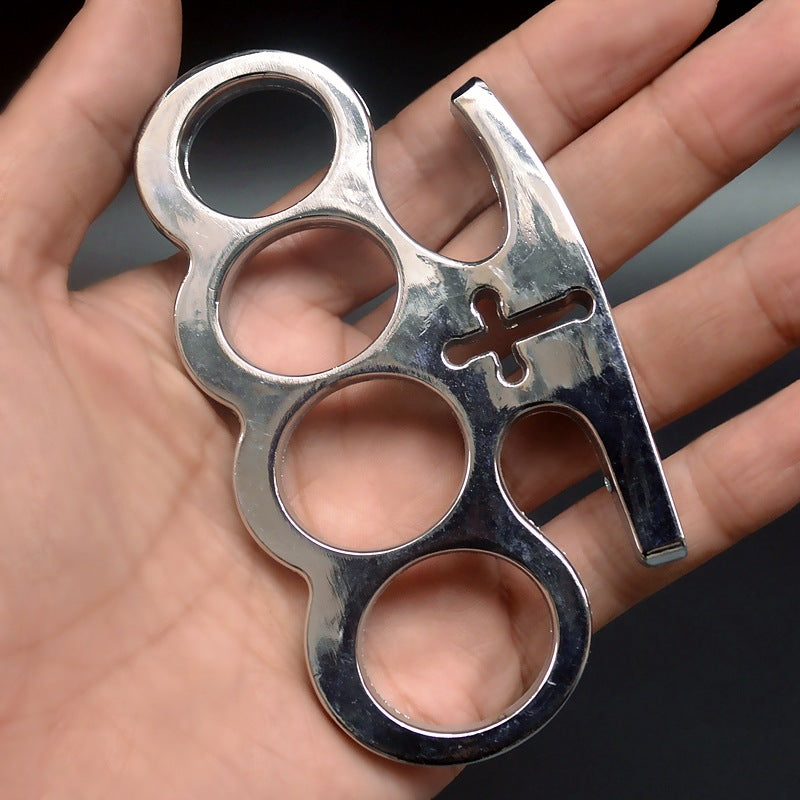 Brass Knuckles Duster Four-finger Ring Fist Buckle Cross Combat Outdoo ...